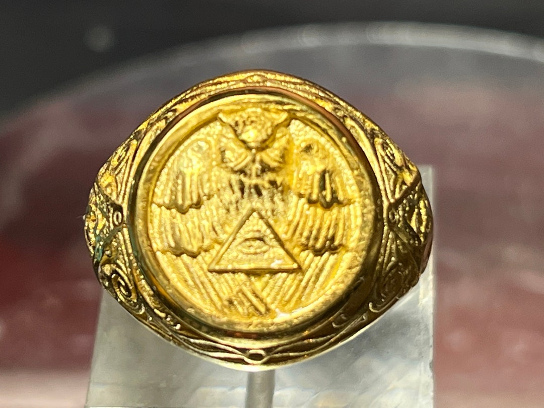 Masonic Freemason Illuminati Ring Gold Plated 925 Sterling Silver ...