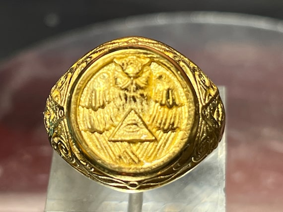 Masonic Freemason Illuminati Ring Gold Plated 925 Ste… - Gem