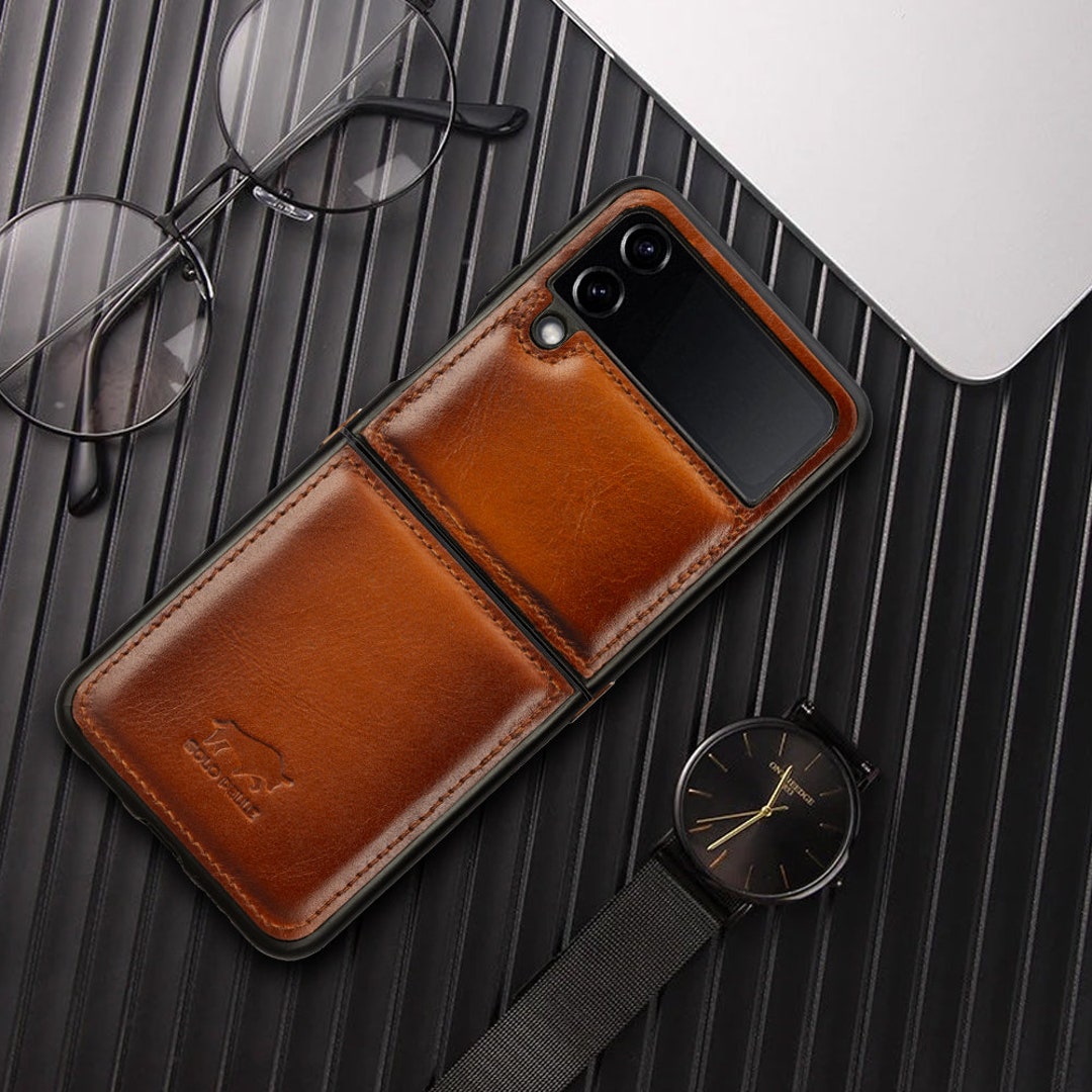 Samsung Z Flip 4 Case, Wallet Galaxy RFID Real Leather 100% Handmade ...