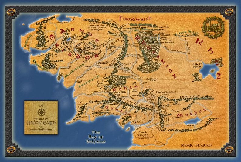 Lord Of The Rings Map Print 12x18 Tolkien Middle Earth Full Color Etsy