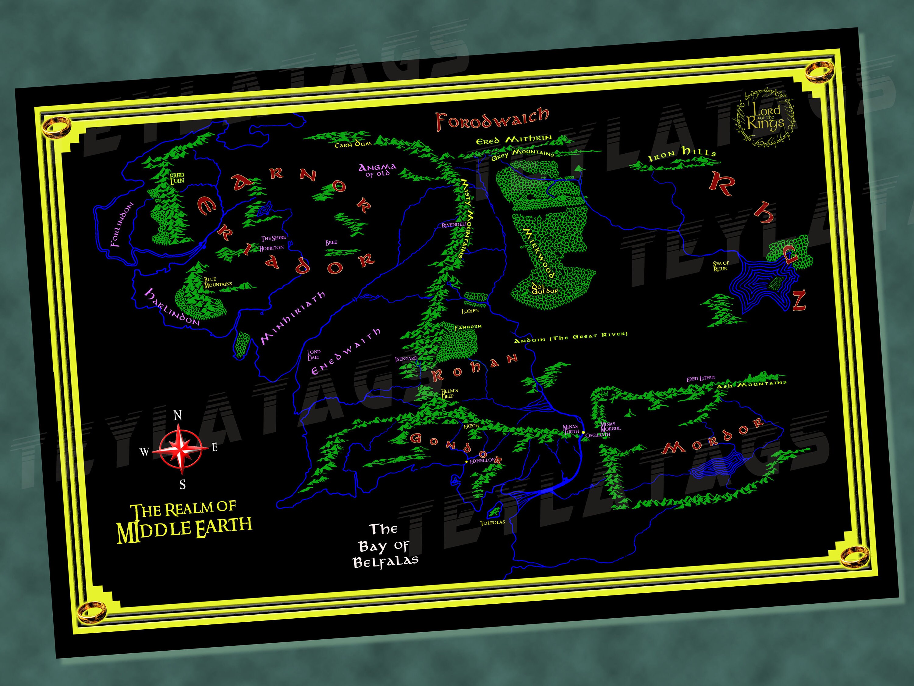 Lord of the Rings Map Print 12x18 Tolkien Middle Earth Full - Etsy