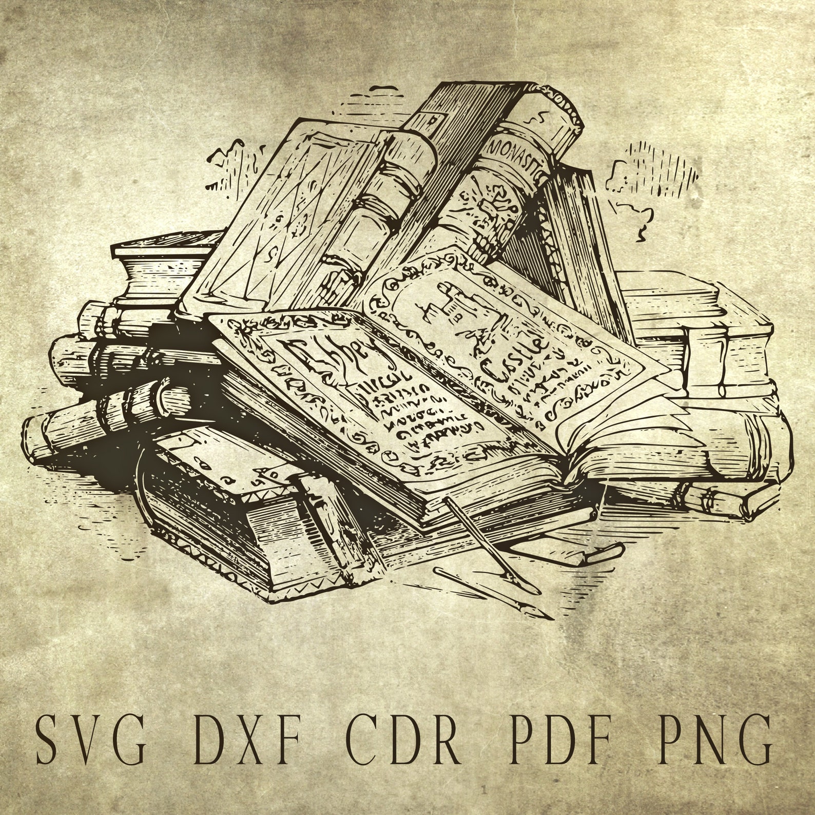 Old Book Vintage Drawing Vector files Old Book Silhouette | Etsy