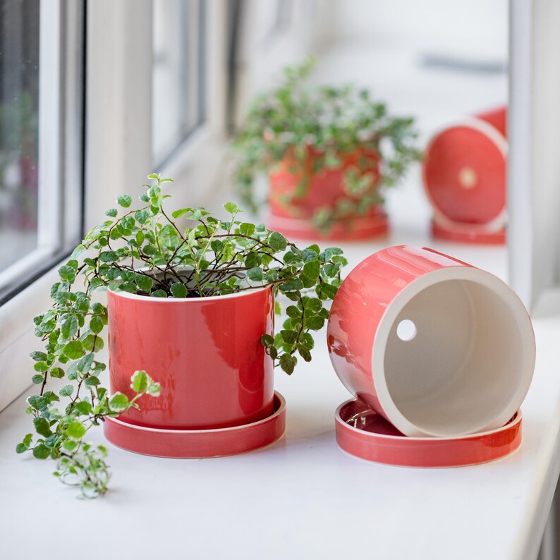 Red Cylinder Plant Pot, Cute Planter - Etsy