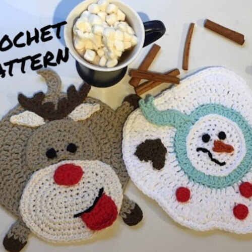 Snowman & Reindeer Potholders Crochet Pattern PDF - Etsy
