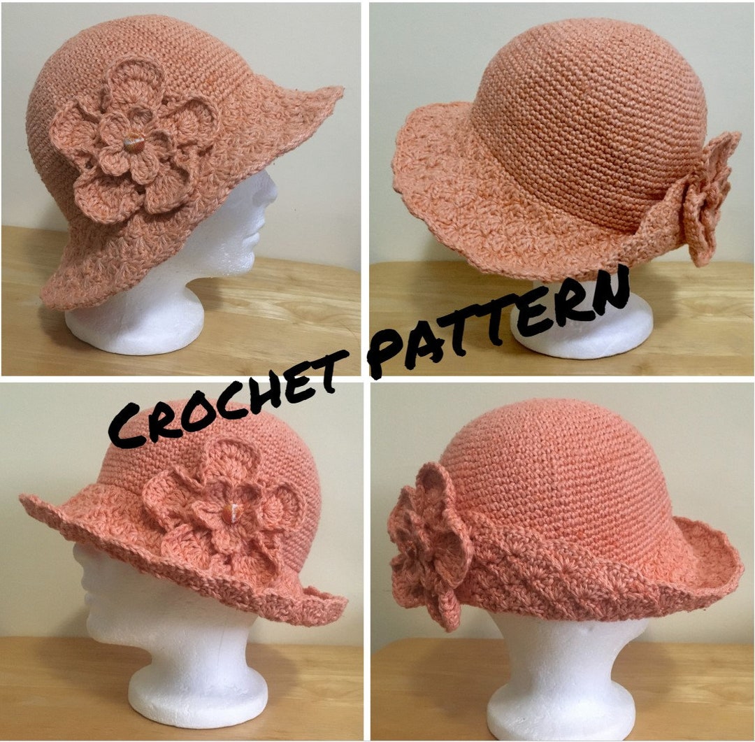 Hat With Shell Brim and Flower Brooch - Crochet Pattern PDF - Etsy