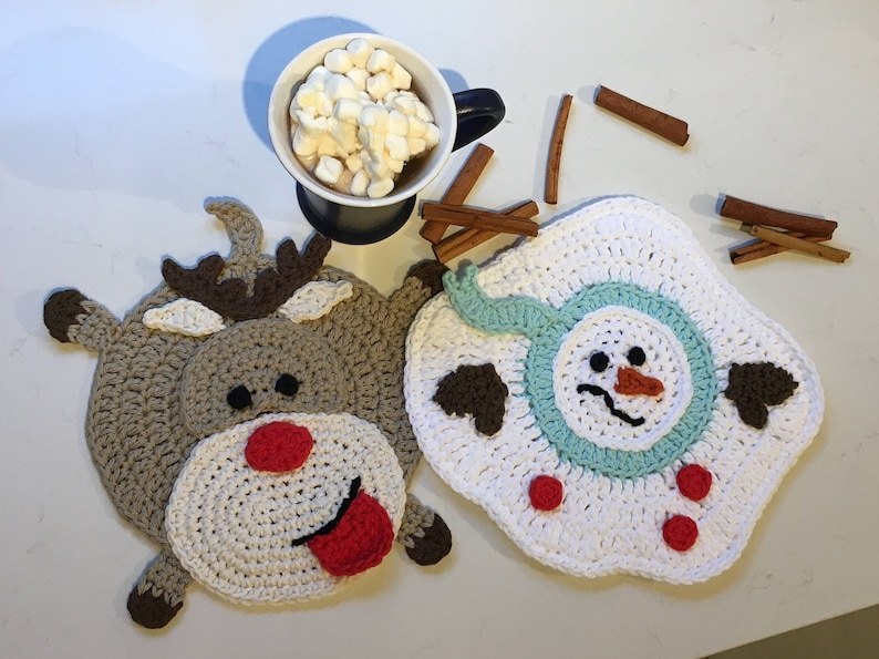 Snowman & Reindeer Potholders Crochet Pattern PDF - Etsy