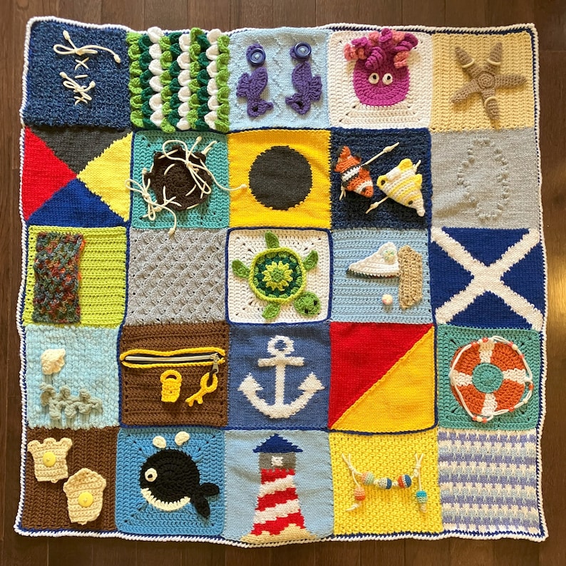 Sensory Fidget Blanket nautical Themed Knitting & Crochet Pattern PDF ...