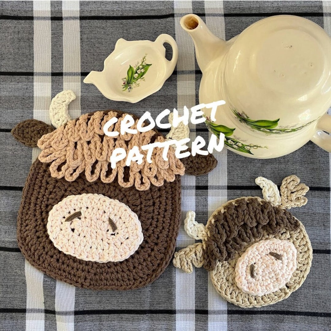 Highland Cow Potholder and Coaster Set - Crochet Pattern PDF - Etsy