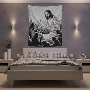 Jesus Feeds 5000 Christian Tapestry Bible Tapestry Jesus Artchristian ...