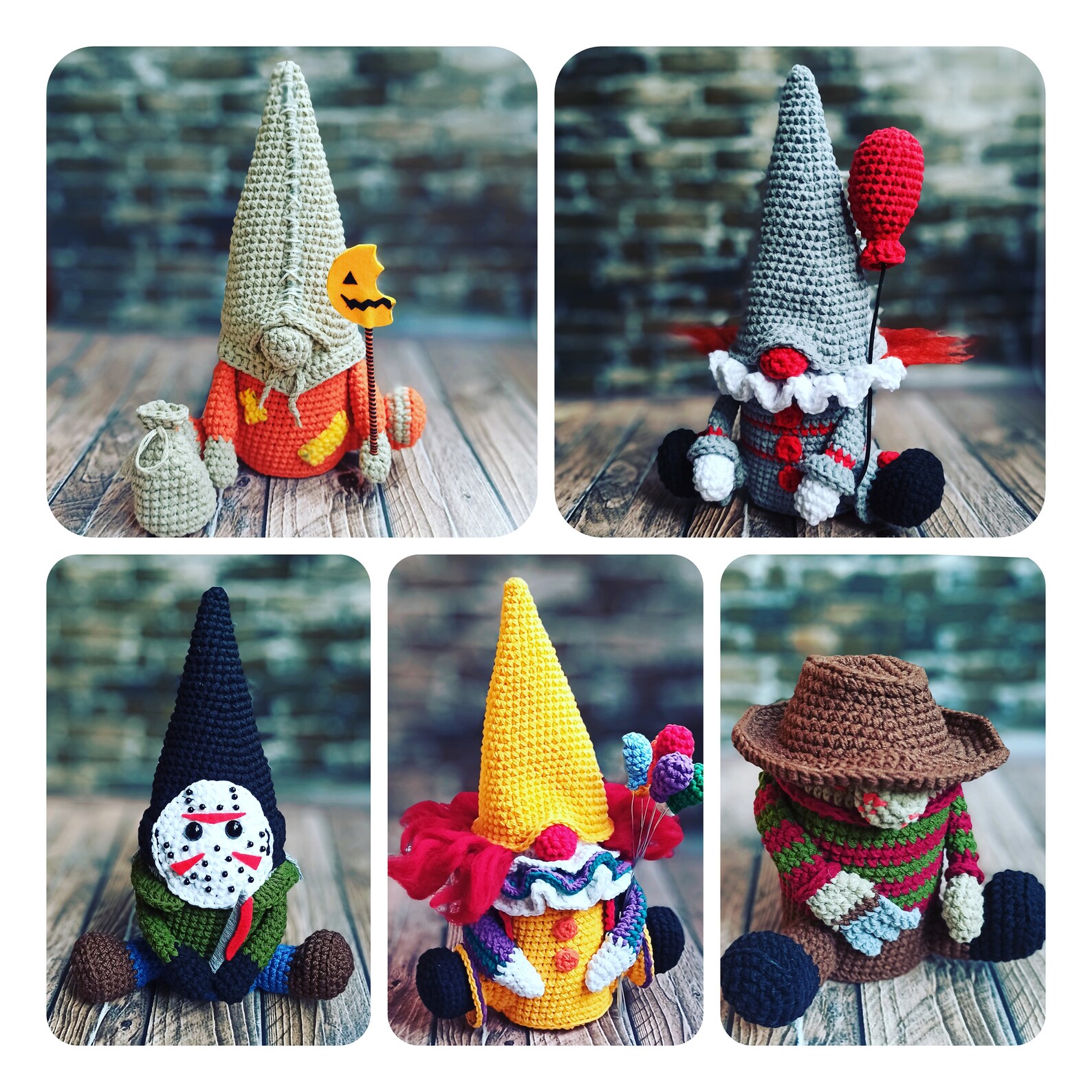 Set of 5 Horror Gnomes Crochet Patterns Clown Gnome Tutorial - Etsy