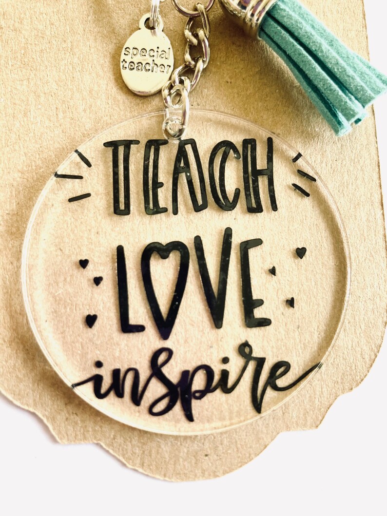 Teacher Keyring Acrylic Circle Keychain With Tassel Teach - Etsy