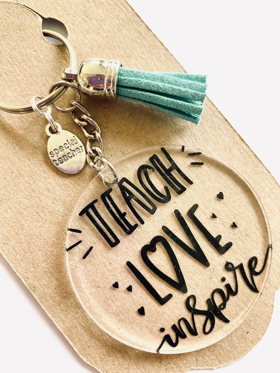 Teacher Keyring Acrylic Circle Keychain With Tassel Teach - Etsy