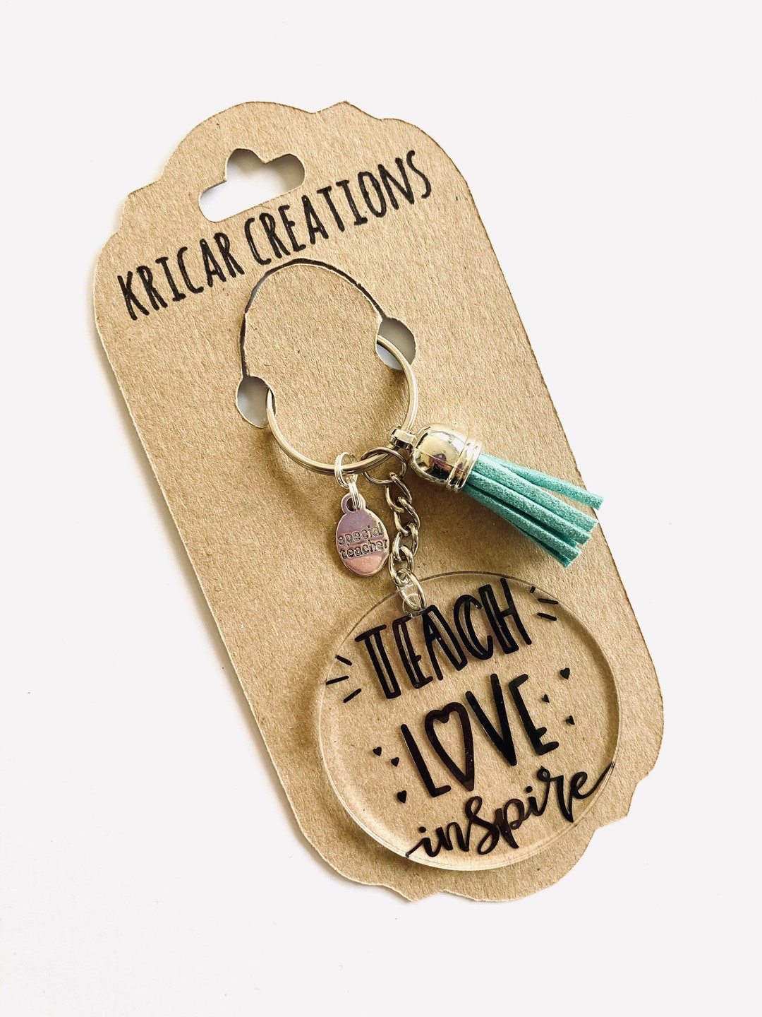 Teacher Keyring Acrylic Circle Keychain With Tassel Teach - Etsy
