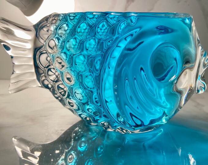 Vintage Red Slag Orange Summit Art Glass Fish Dolphin Fisherman Candy ...