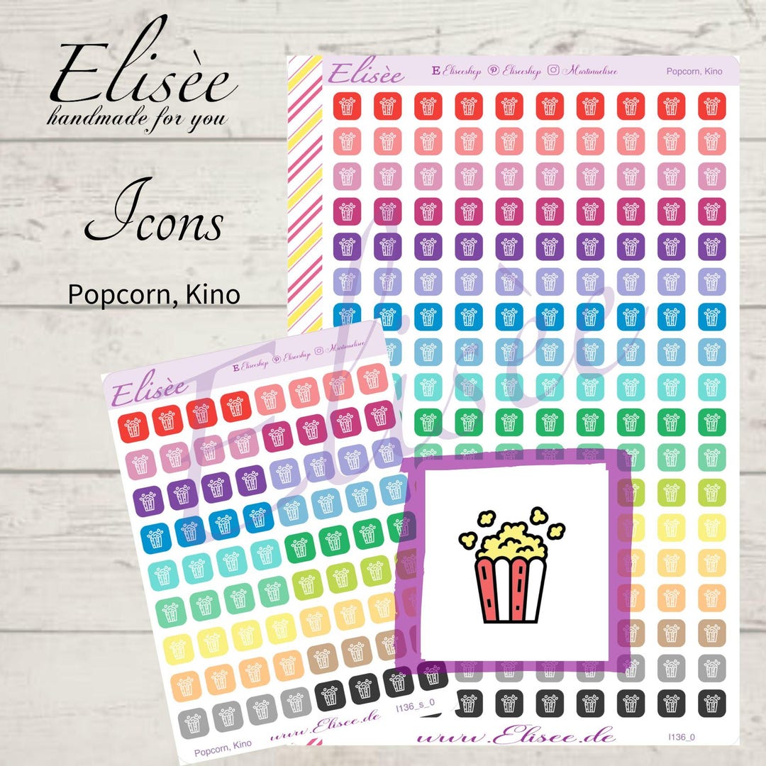 I136_0 Icons "popcorn, Cinema" Stickers | Stickers | Planner Stickers ...