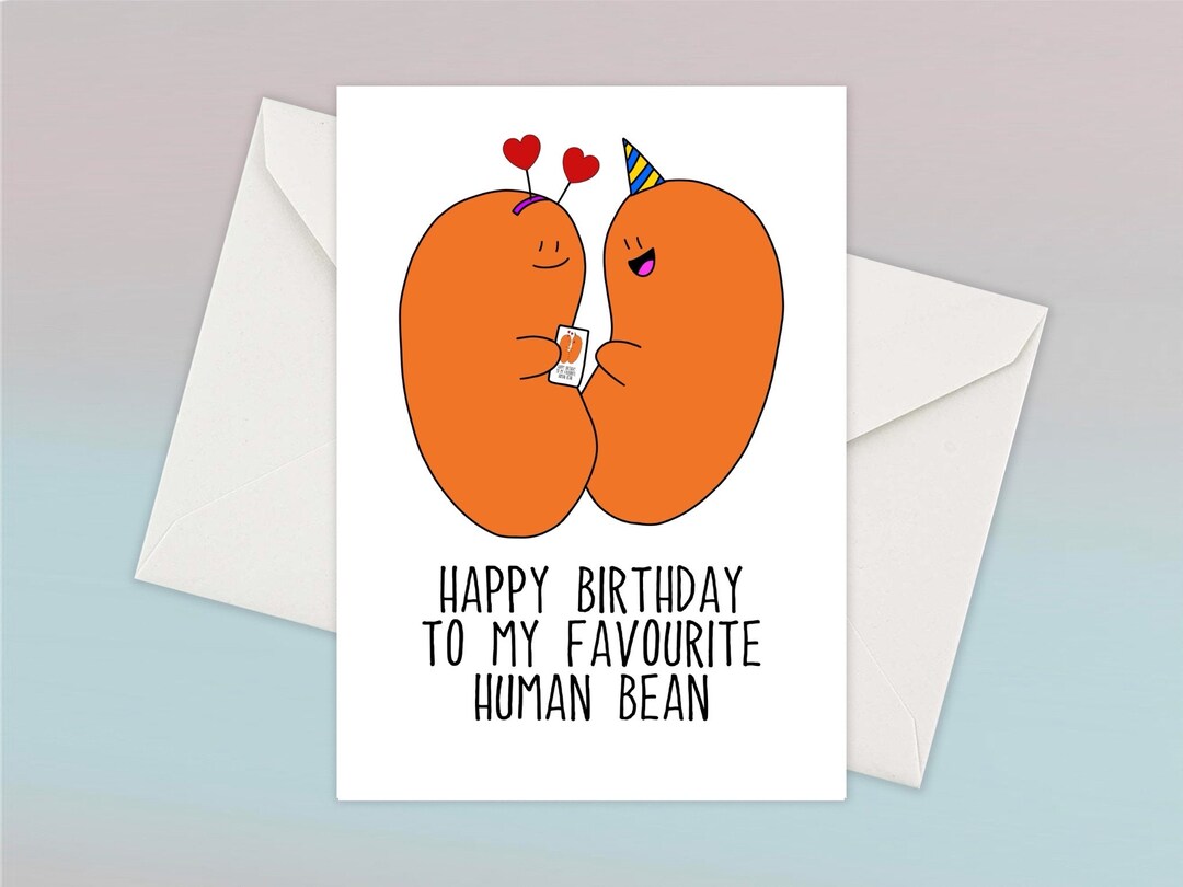 Happy Birthday Card Bean, Personalised 7x5 Satin Card. Colourful ...