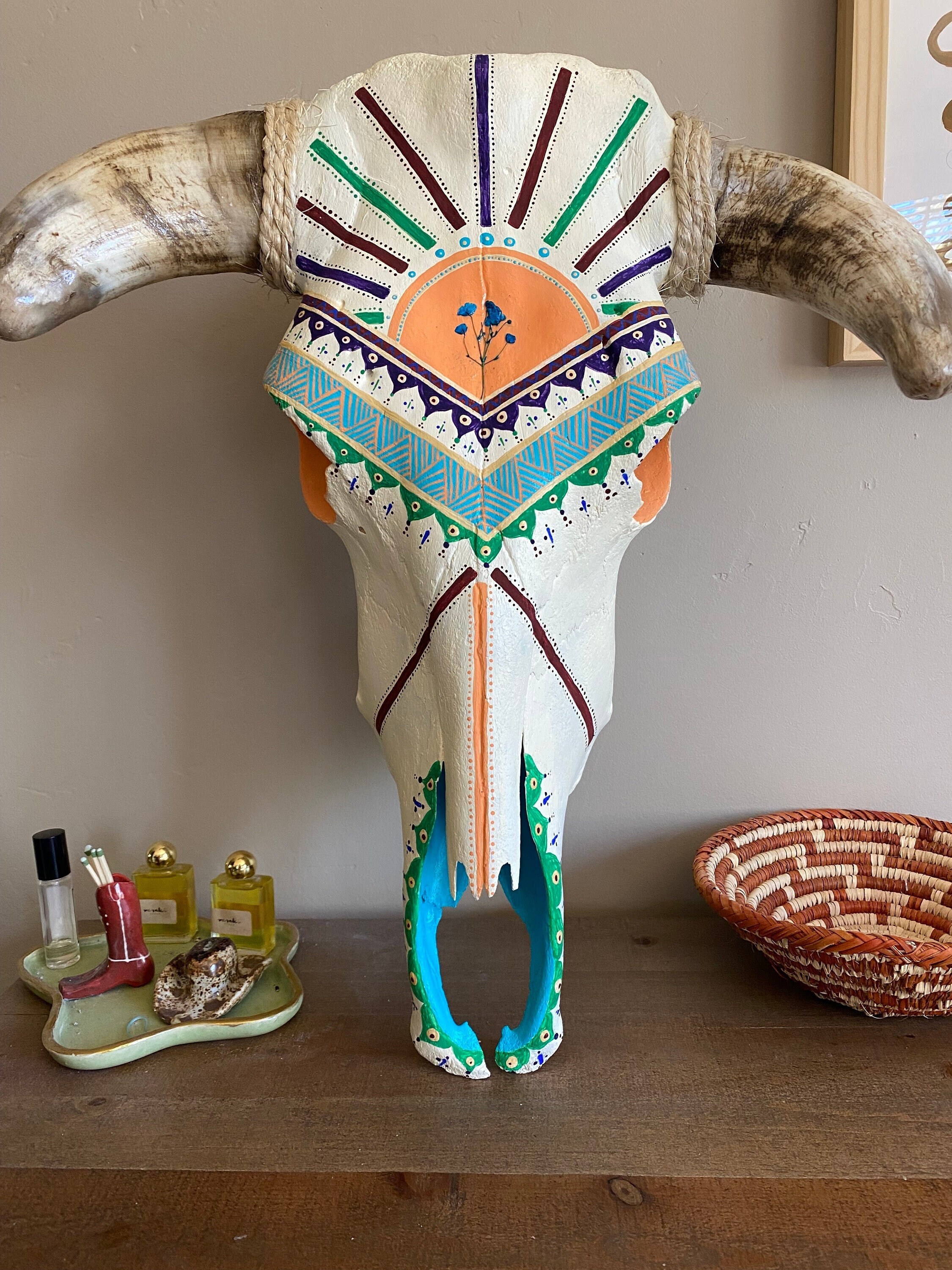 Painted Cow Skull: Sunrise - Etsy