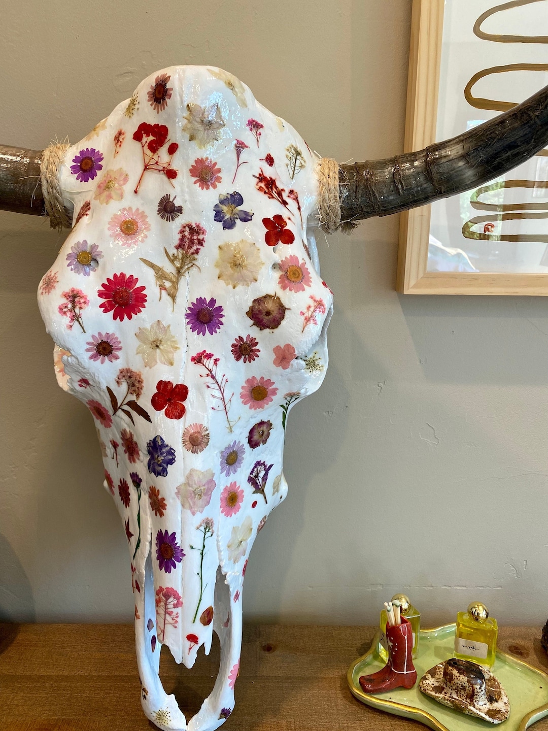 Pressed Flower Cow Skull: Pink Beauty - Etsy