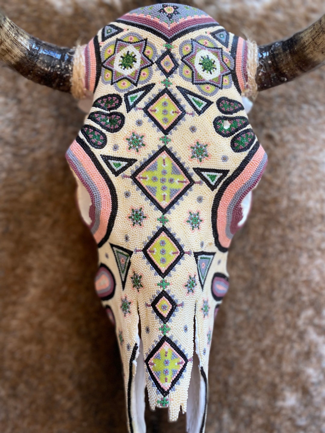 Hand Beaded Cow Skull - Etsy