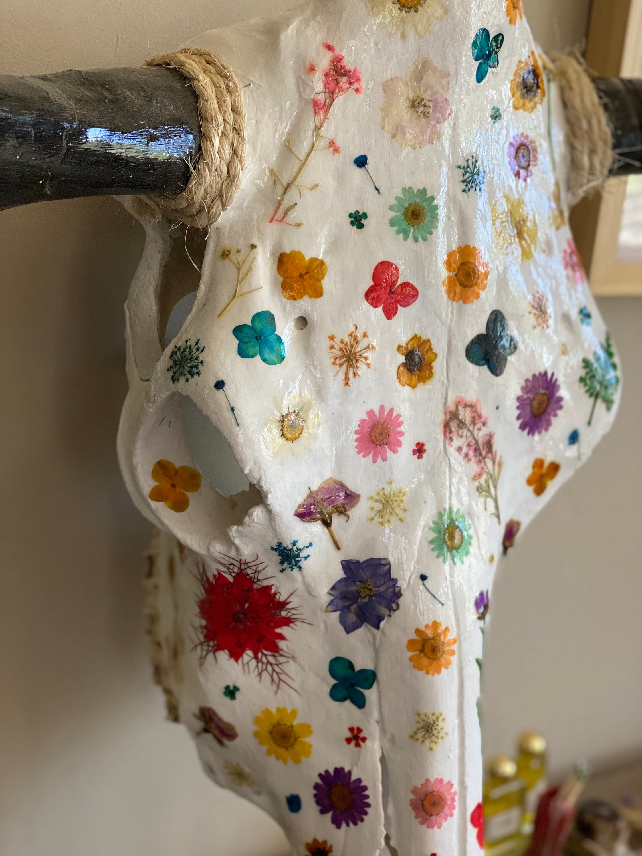 Pressed Flower Cow Skull - Etsy