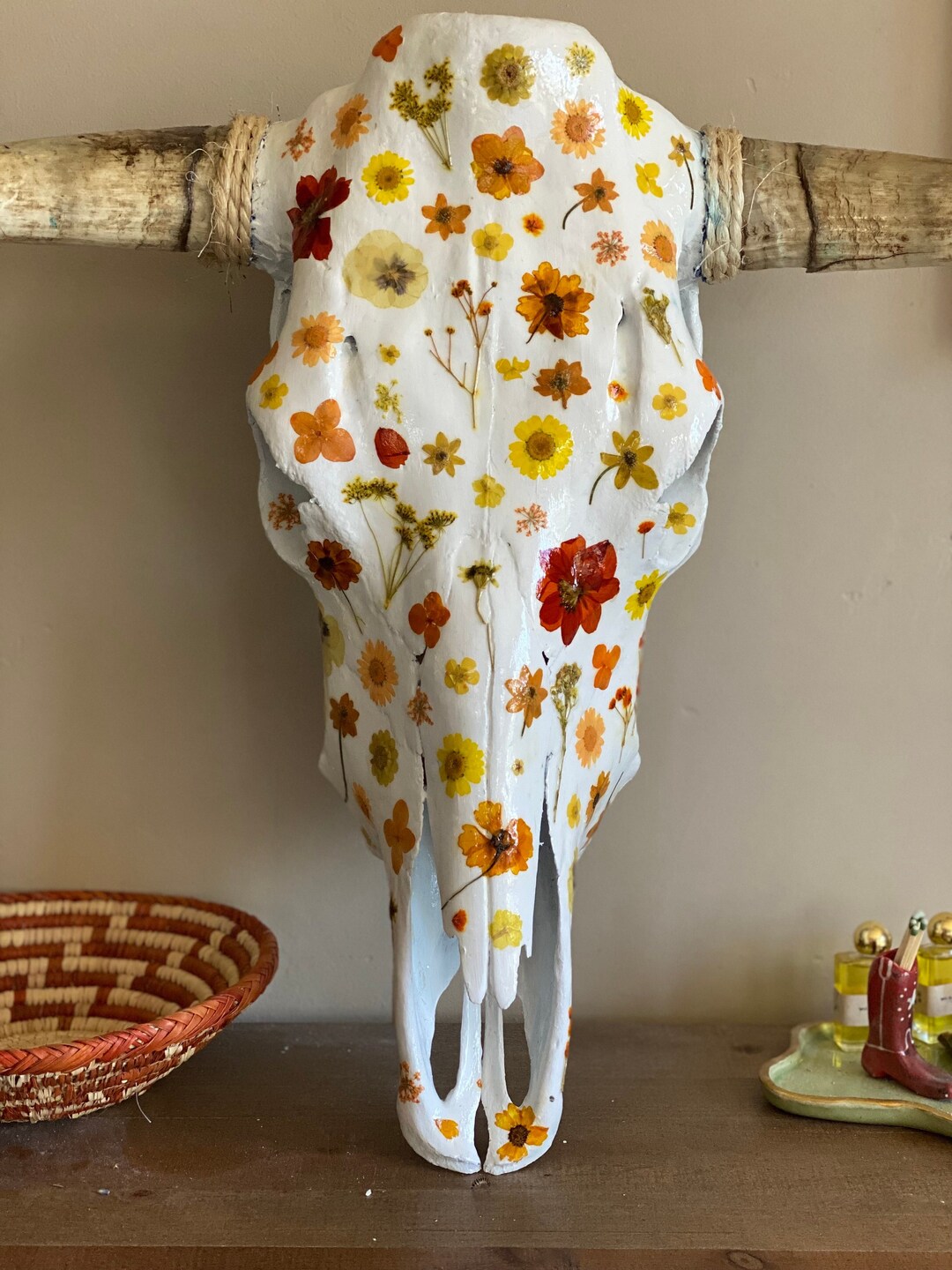Pressed Flower Cow Skull: Yellow - Etsy