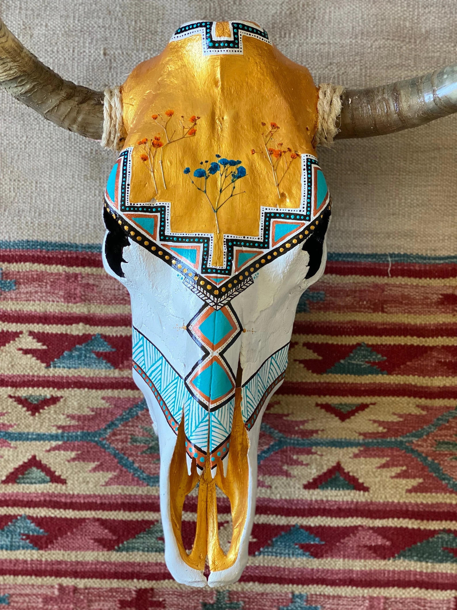Handmade Painted Cow Skull | Wall Mounted Tribal Skull | Western Cow ...