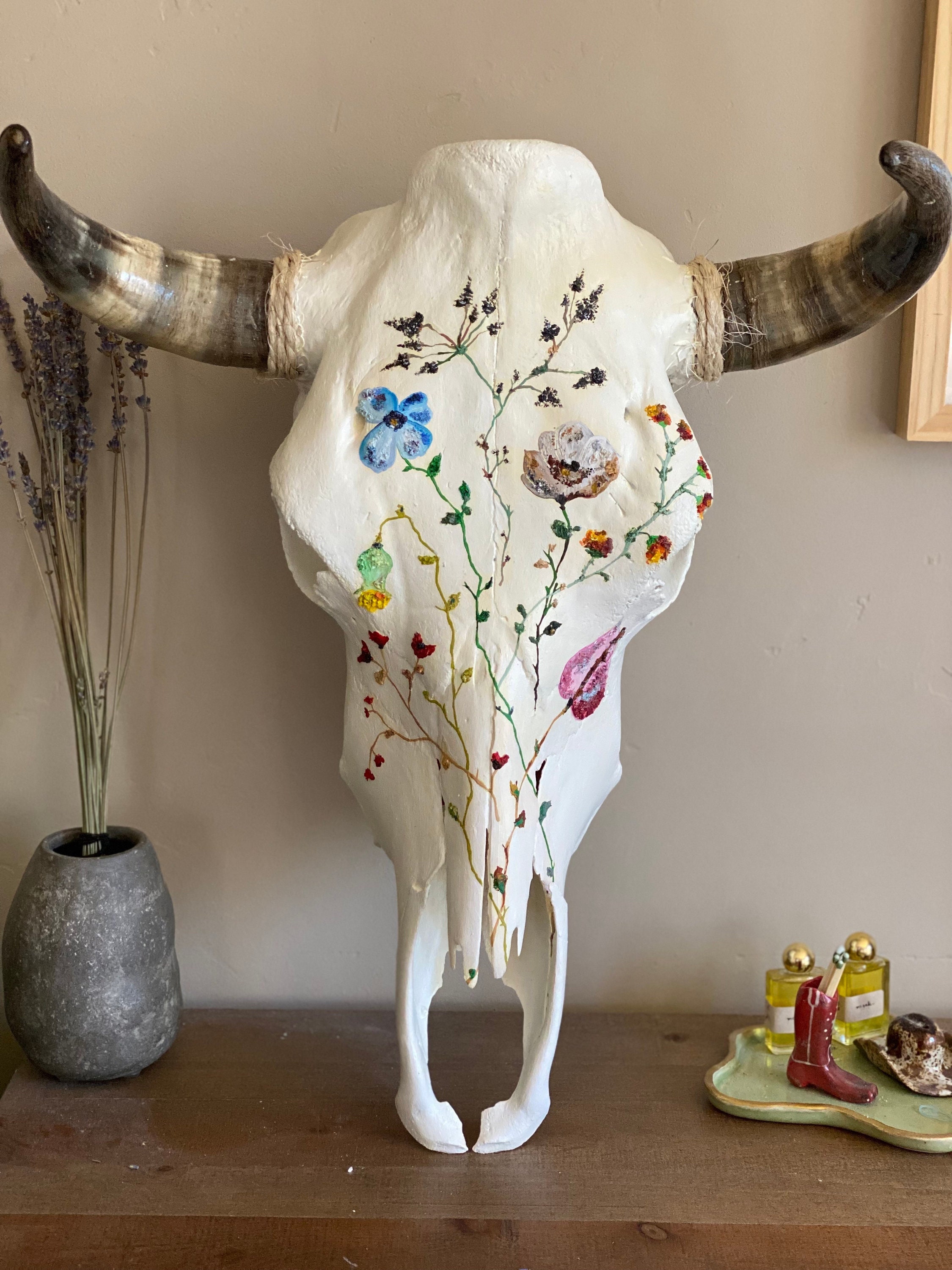 Painted Cow Skull: Bouquet Beauties - Etsy