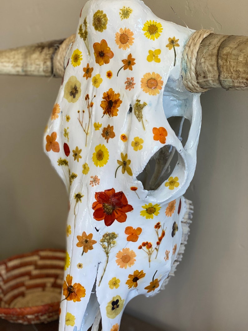 Pressed Flower Cow Skull: Yellow - Etsy