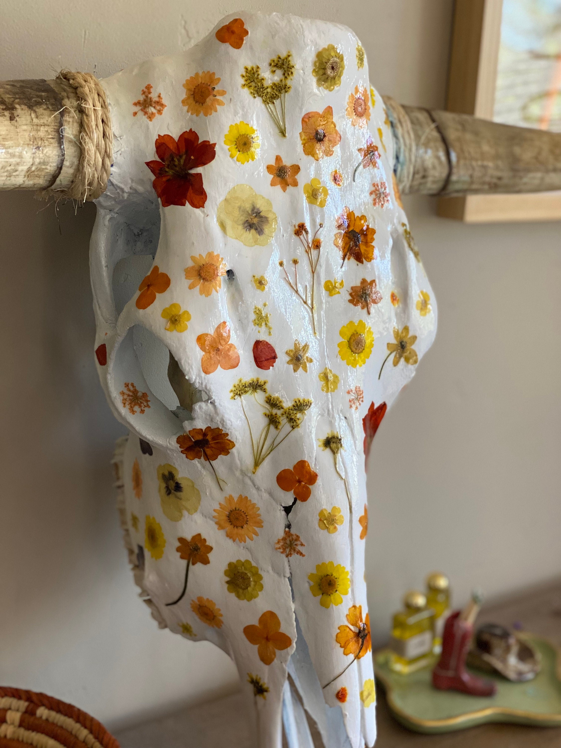 Pressed Flower Cow Skull: Yellow - Etsy