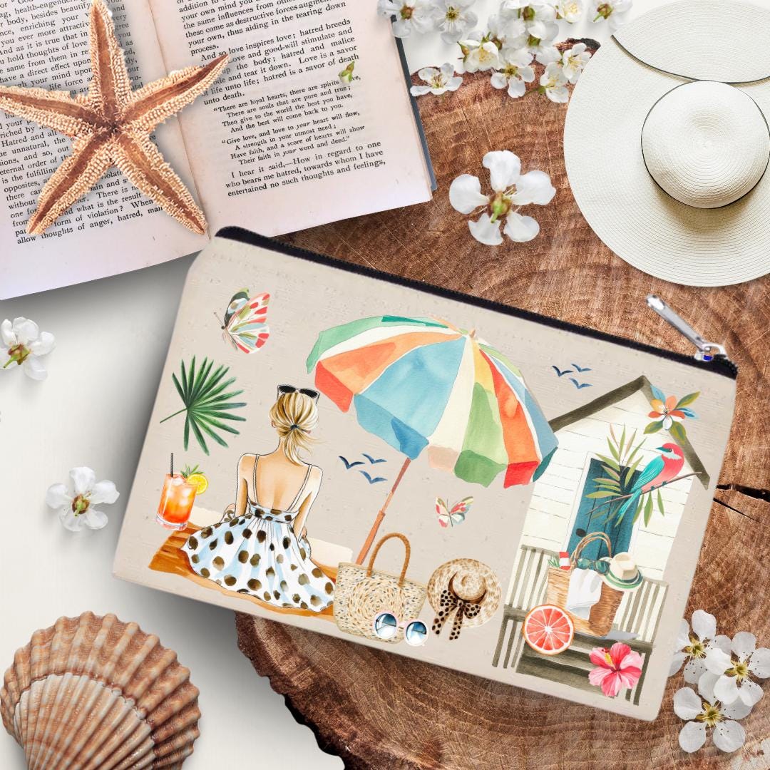 Cotton Pencil Case A Day at the Sea - Makeup Bag - Pencil Case - Cotton ...