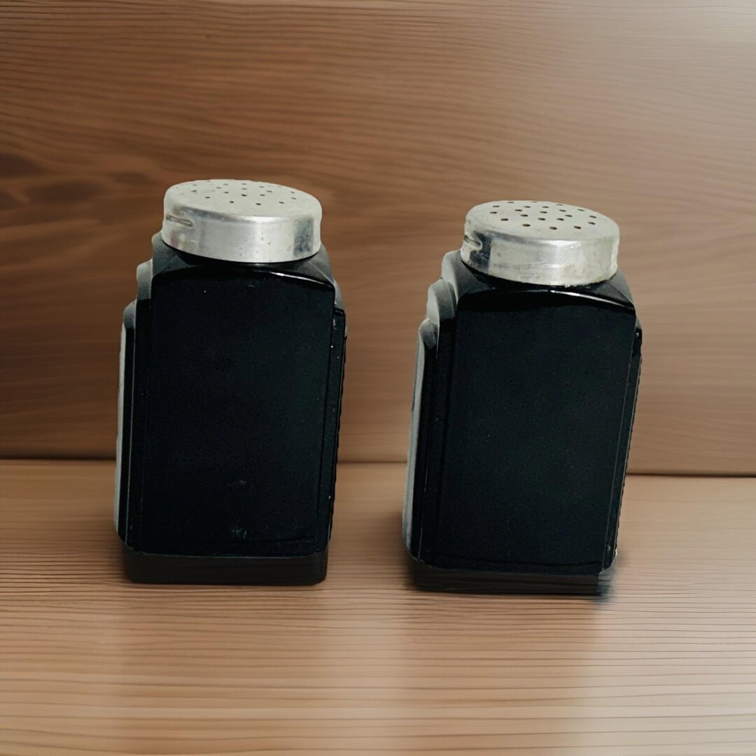 Vintage Mckee Roman Arch Black Glass Salt Pepper Shaker Set Art Deco - Etsy