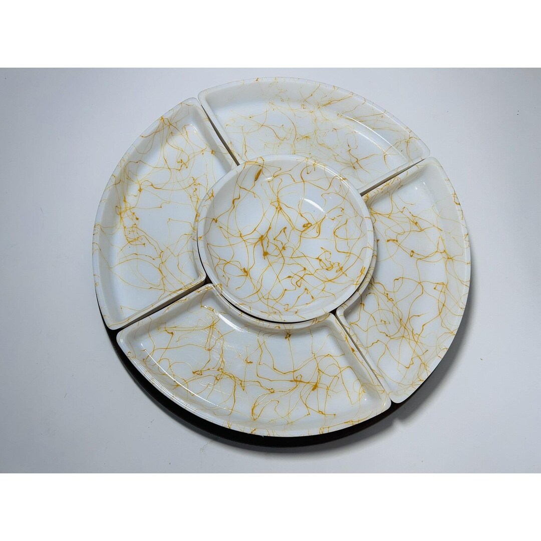 Hazel Atlas Spaghetti Drizzle Snack Server Lazy Susan Set 6pc White ...