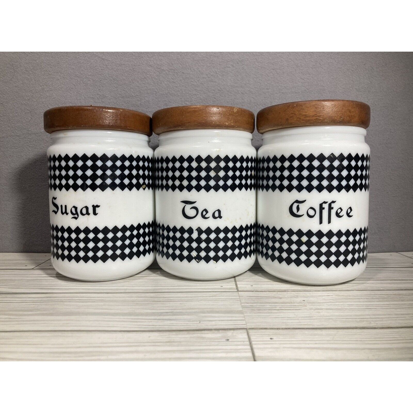 Vintage Italian Milk Glass Canisters W/ Wood Lids Coffee, Tea, Sugar - Etsy
