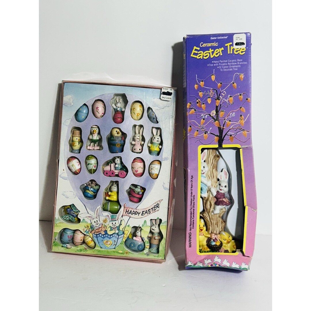 Ceramic Base Easter Tree /24 Piece Ornaments Easter Eggs, Bunnies ...