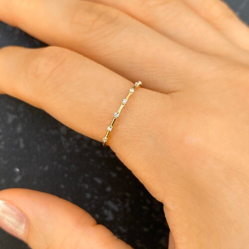 14K Solid Gold Rectangle Bar Ring Plain Stacking Ring Thin - Etsy