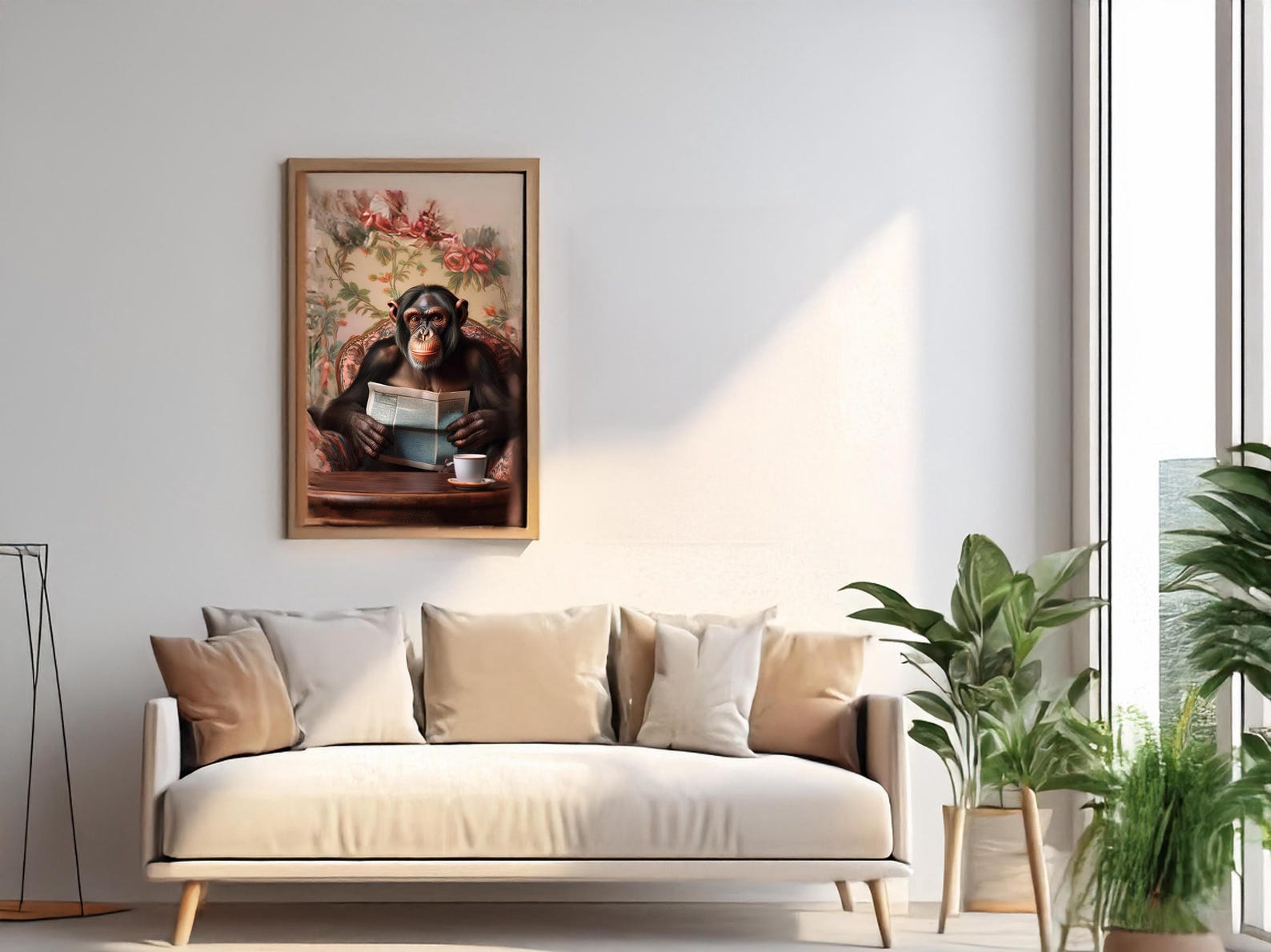 Learned Chimp A3 Chimpanzee Reading a Newspaper Drinking a Cup of Tea ...