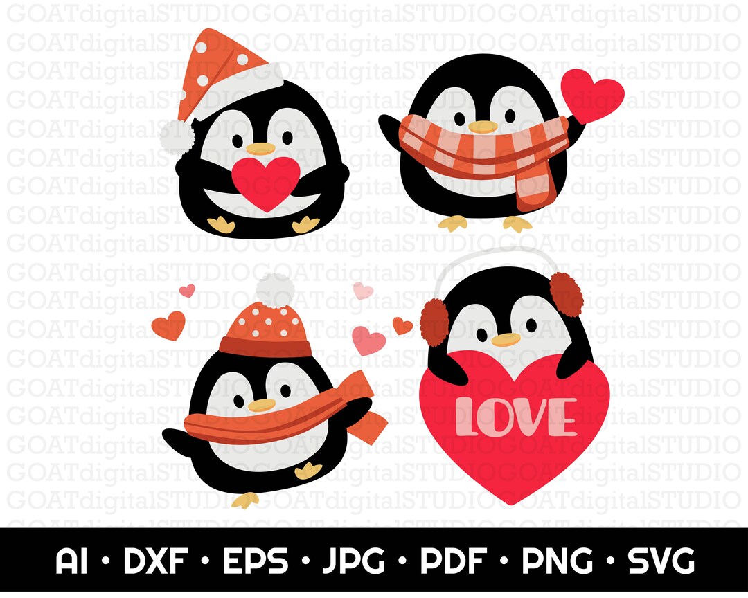 Valentine Penguins SVG Bundle, Penguins SVG, Cute Penguins SVG ...