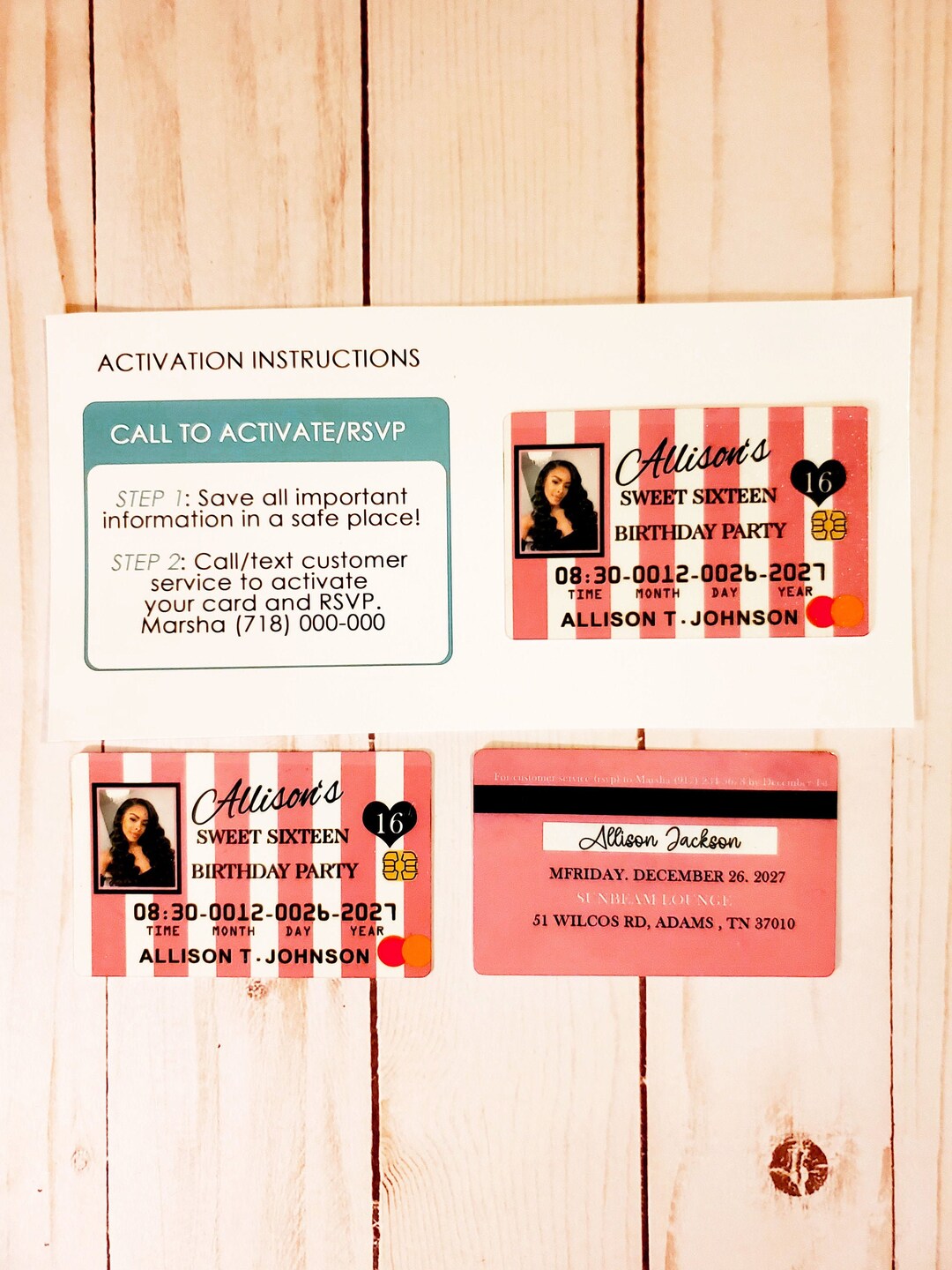 Personalized Credit Card Invitation Birthday Party Pink Credit Card ...