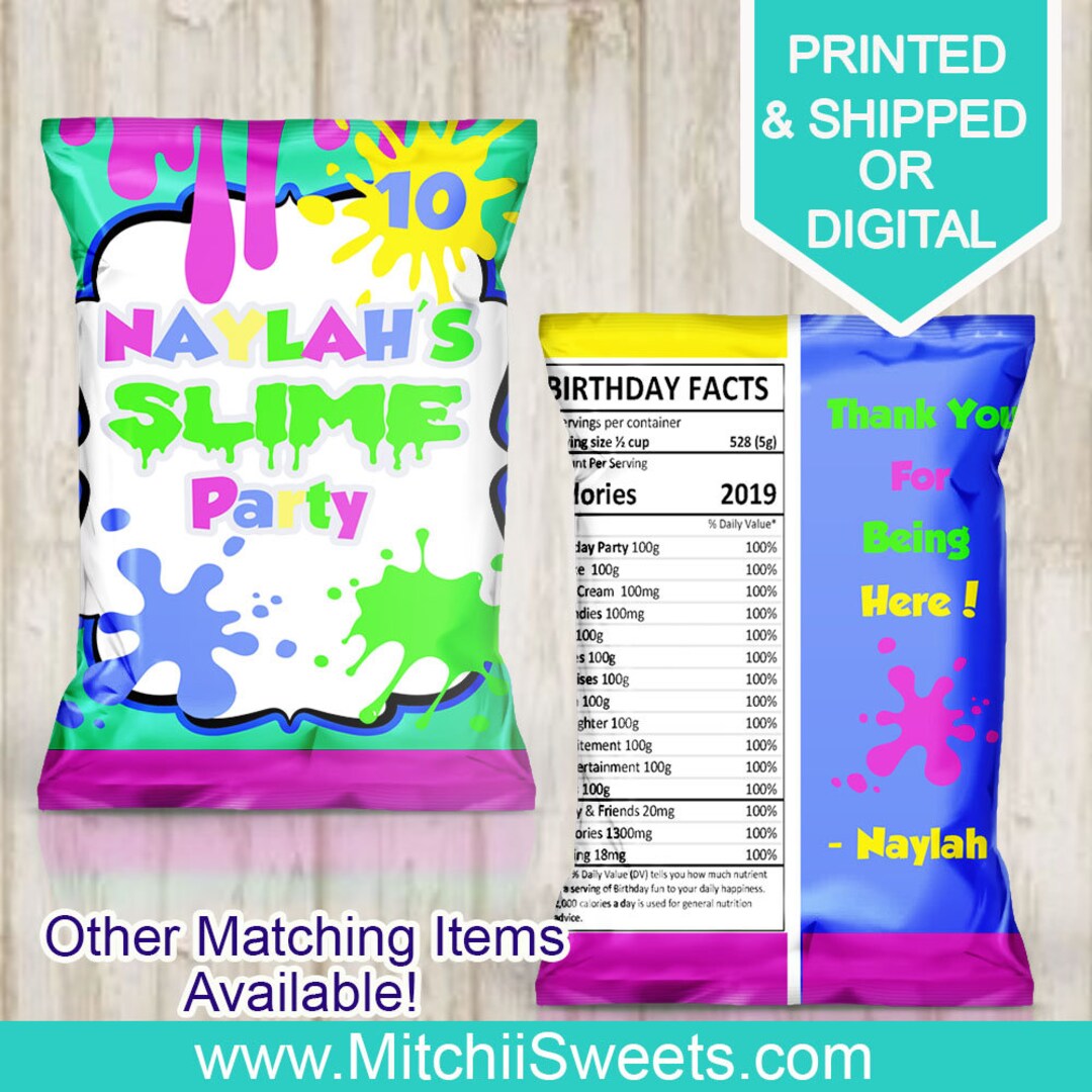 Slime Favor Bags- Slime Chip Bags- Slime - Slime Favors- Slime Party ...