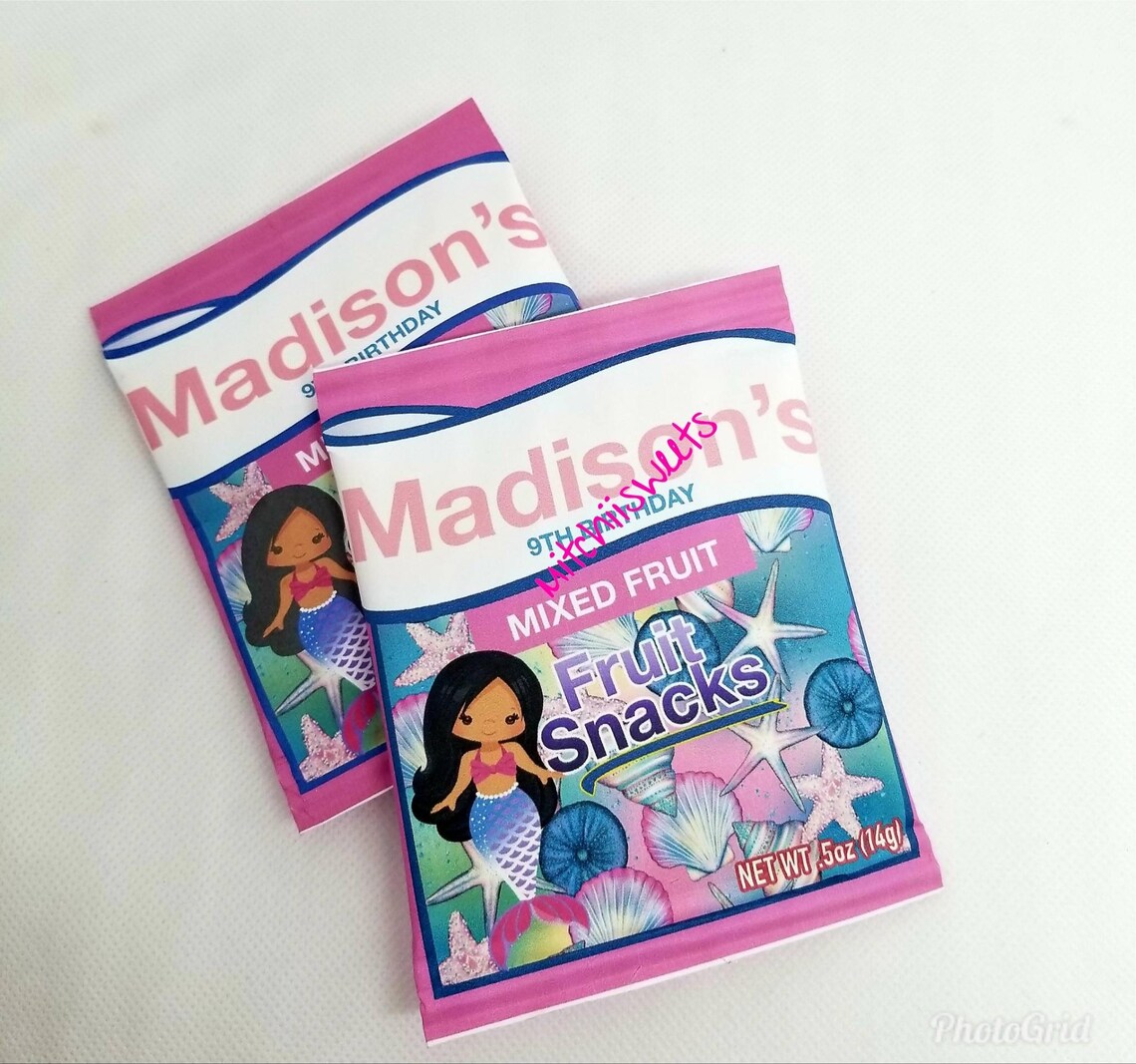 Mermaid Fruit Snacks Favors Fruit Snacks Mermaid Birthday - Etsy
