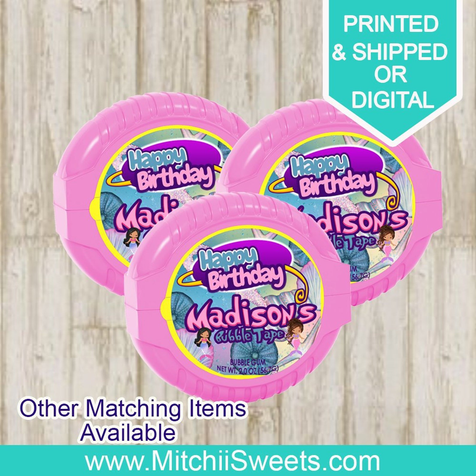 Mermaid Bubble Gum Tape mermaid Sticker Labels Mermaid - Etsy