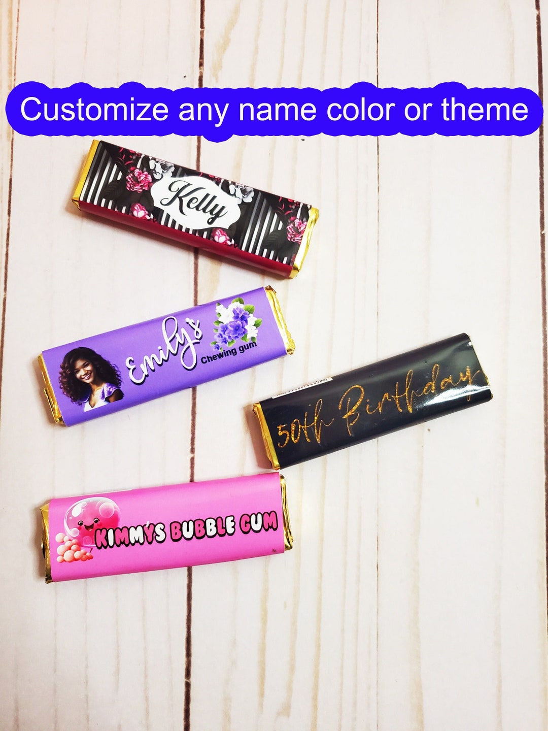 Personalized Bubble Gum With Gold Foil Wrapper- Chewing Gum- Birthday ...