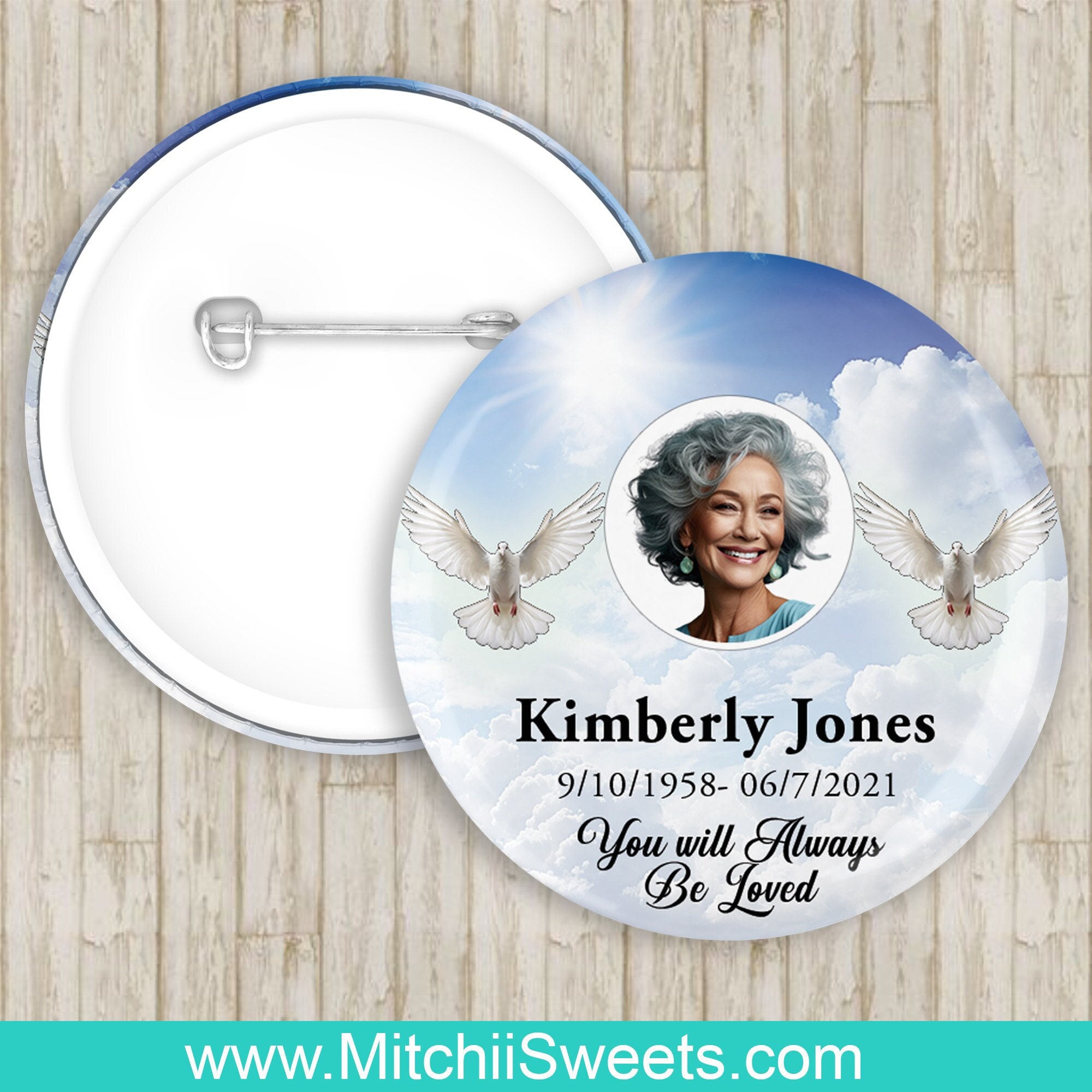 Custom Photo Memorial Buttons- Personalized Name Pinback- Funeral ...