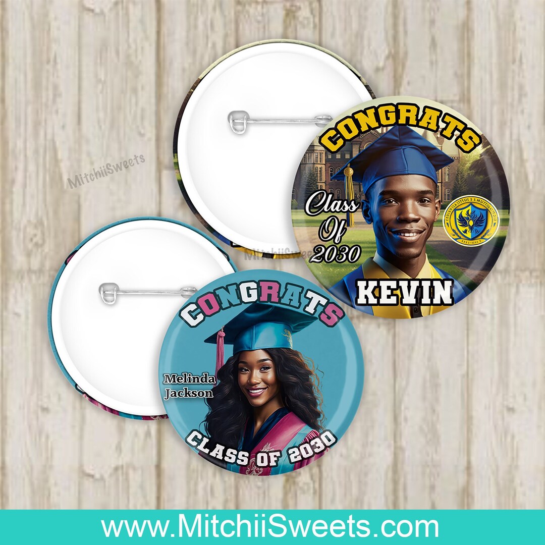Custom Graduation Button Pins Photo Pins Buttons Graduations Favors ...