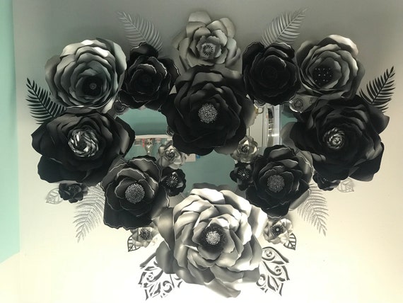 Silver and Black Paper Flowers Wall Decor Floral Wall Decor - Etsy