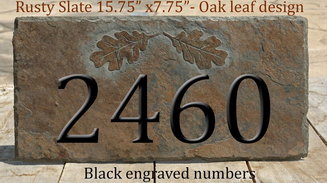 Engraved Slate House Number Sign: Rustic Oak Leaf Design - Etsy
