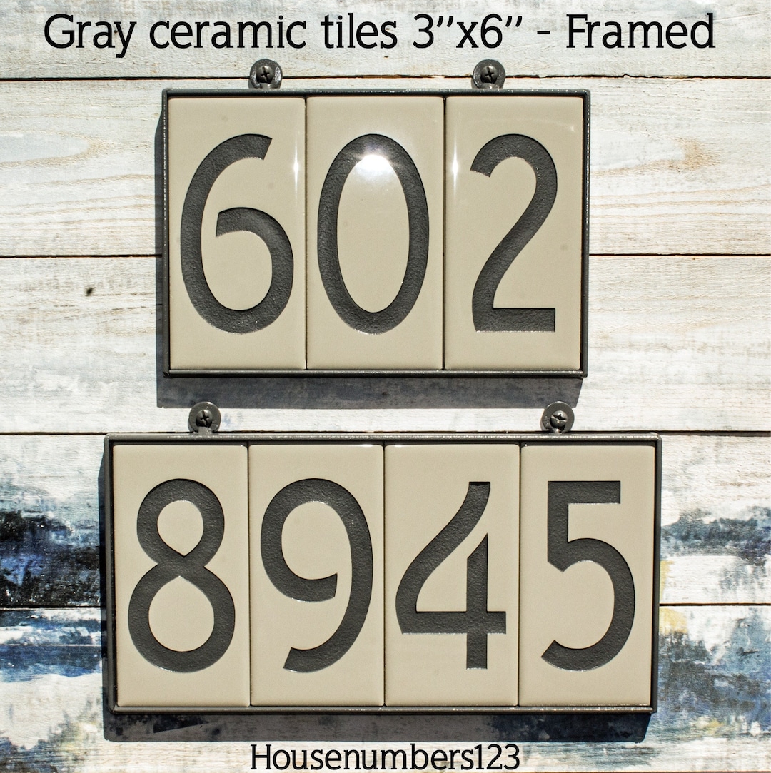 Framed Ceramic Tile Address Numbers: Modern Dark Gray Font - Etsy