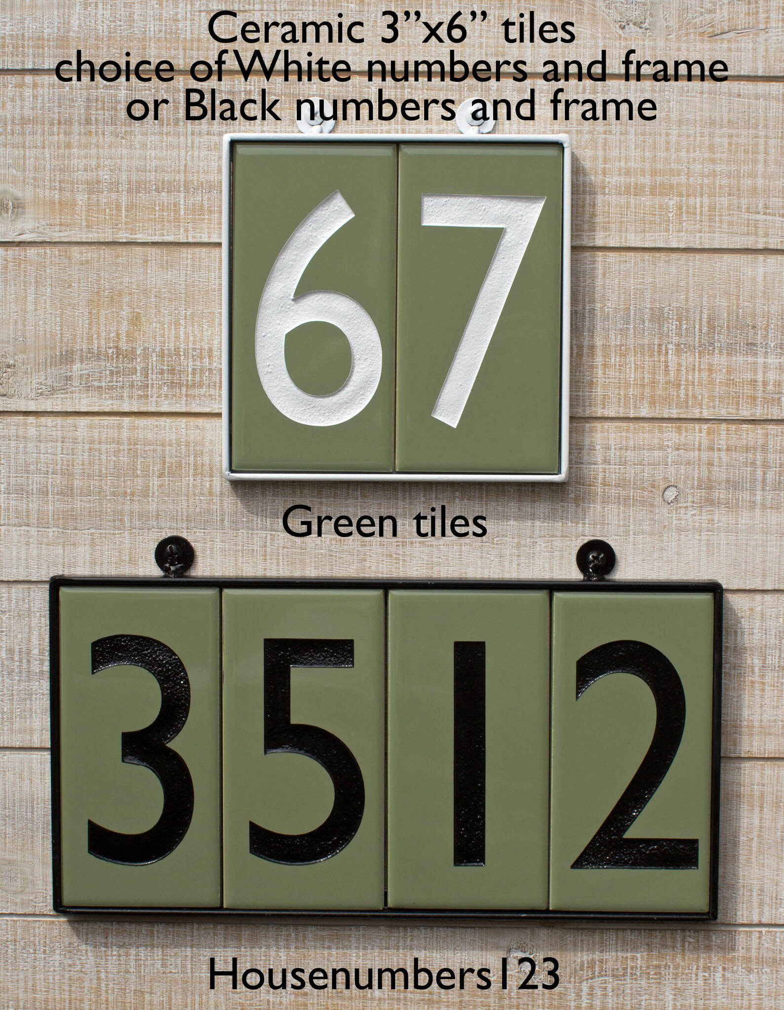 House Numbers 3x6 GREEN Ceramic Tiles Modern - Etsy