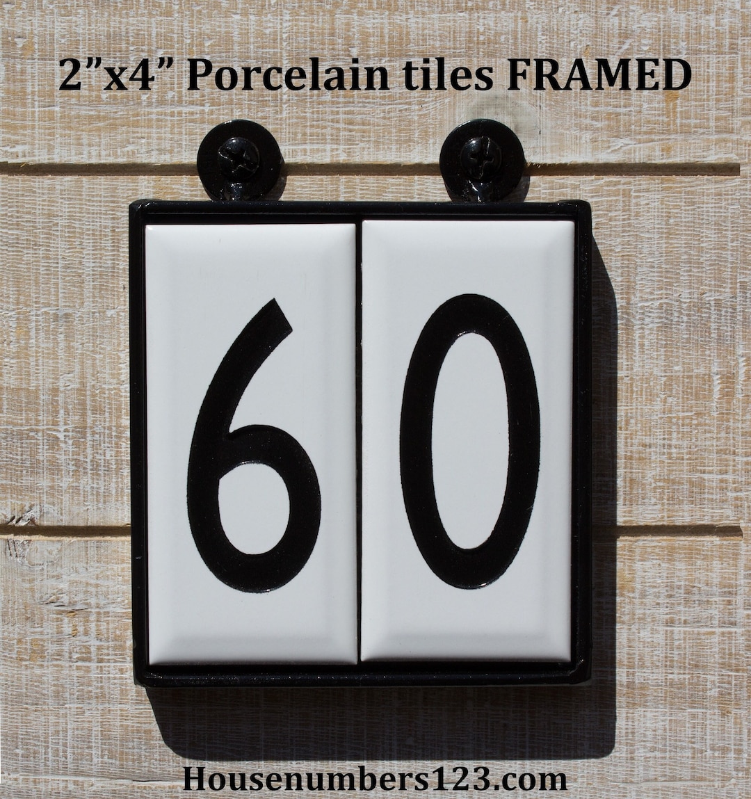 Modern Framed House Numbers: White Porcelain Tile, Black Numbers (2x4 ...