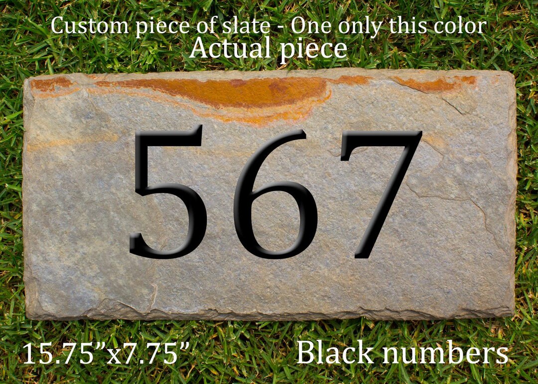 Engraved Slate House Number Sign: Rustic Weather Resistant Stone, 15 ...